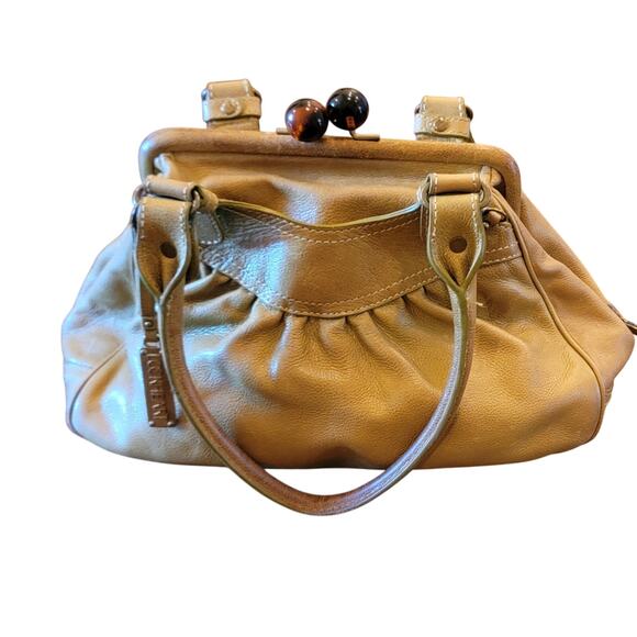 Lockheart | Bags | Lockheart Leather Kisslock Satchel Purse Vintage ...